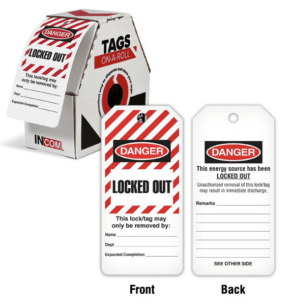 Danger Locked Out Tags on a Roll - Free Shipping Over $49